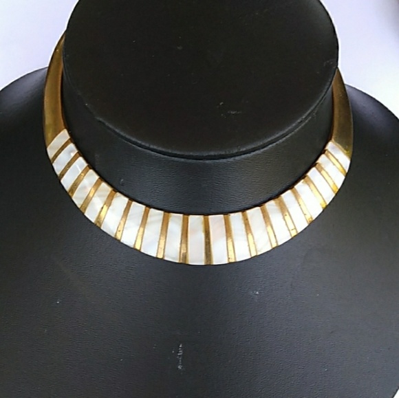 Vintage | Jewelry | 7s Vintage Solid Brass Mop Inlay Torque Collar ...